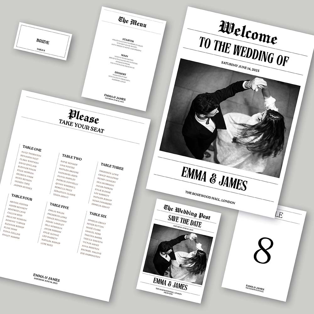 Your Print Suite-Headline Love Wedding Stationery | Bold Newspaper Design